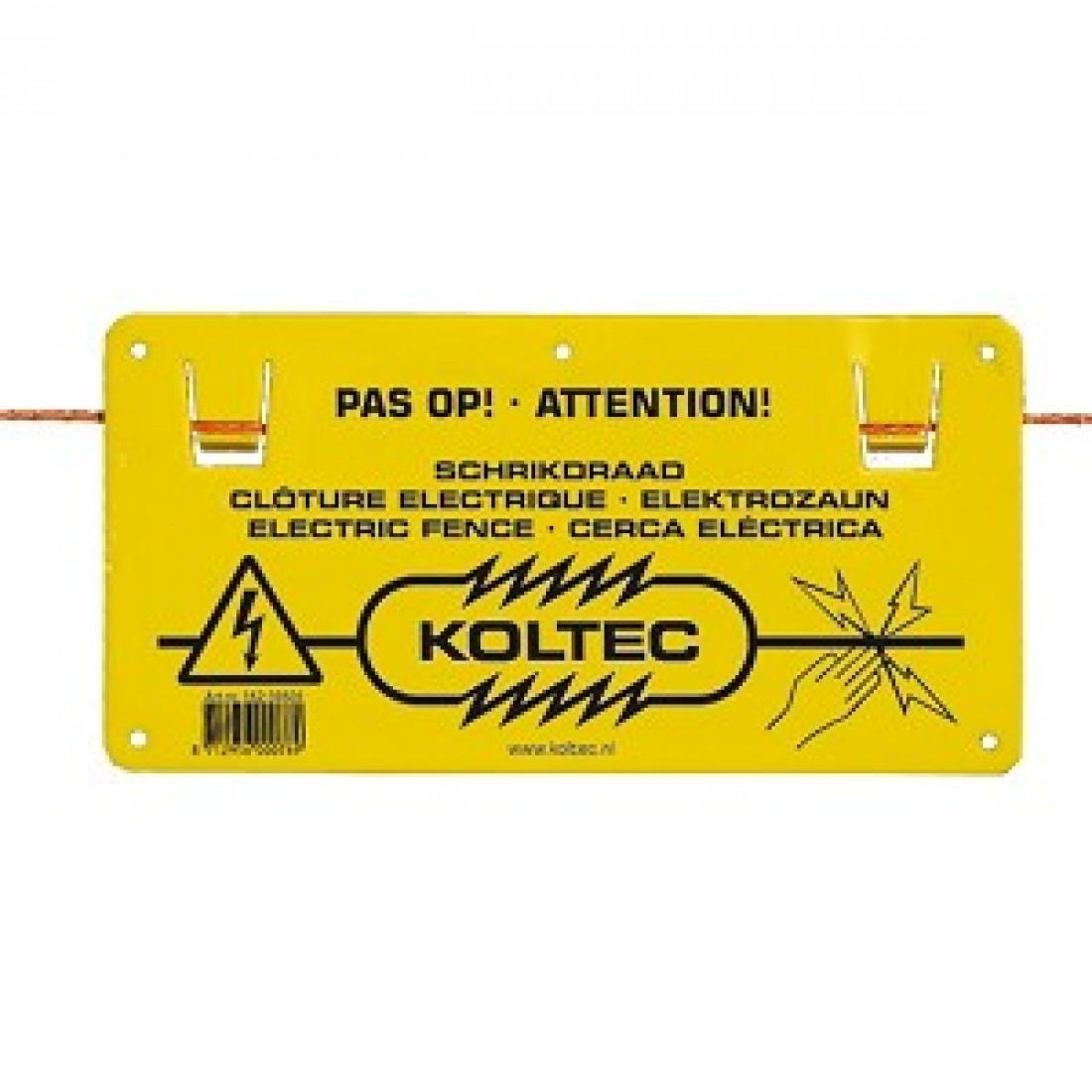 KOLTEC BORD MET SYMBOOL "PAS OP SCHRIKDRAAD"